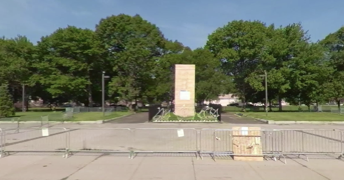 Box covering Christopher Columbus statue in Philly's Marconi Plaza painted to resemble Italian ...