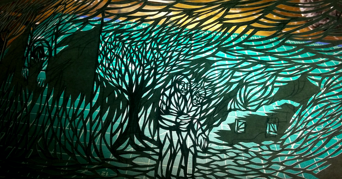 Storybook art unraveled from a single cut of paper in, 'Long Gone ...